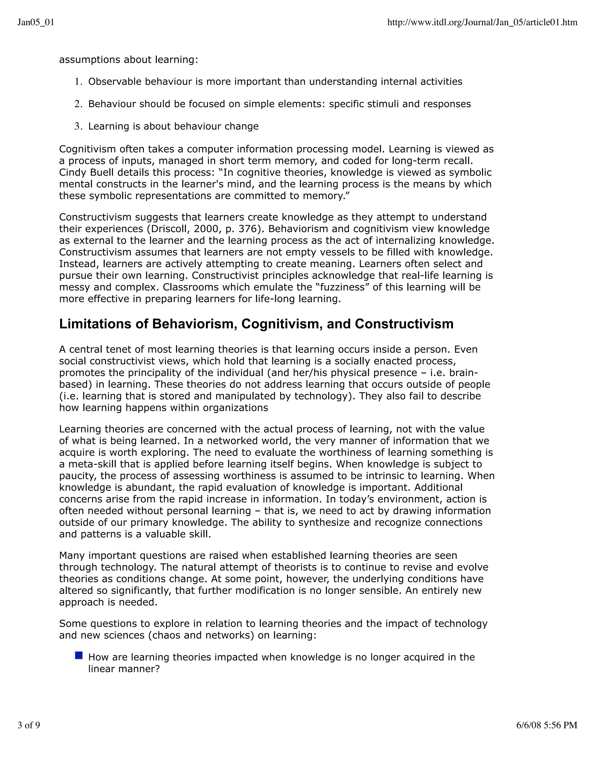 Connectivism: A learning theory for the digital age | PDF | Education