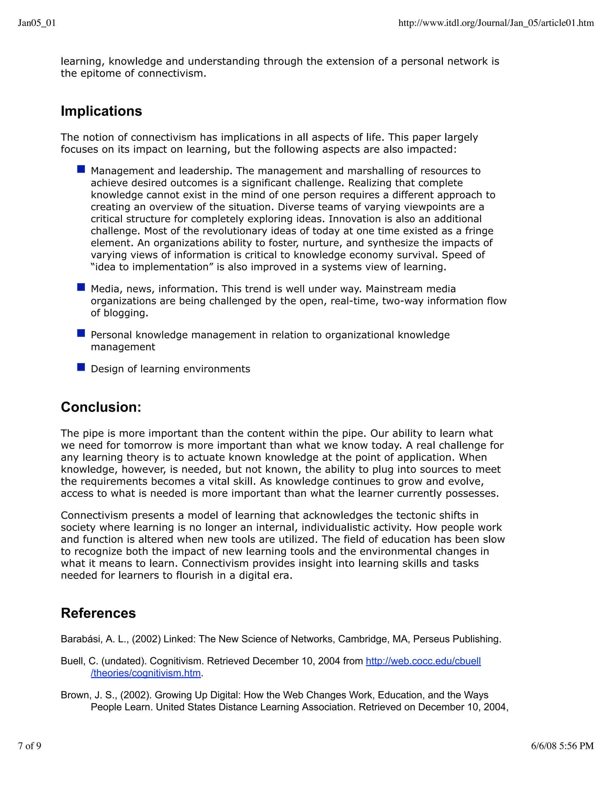 Connectivism: A learning theory for the digital age | PDF | Education