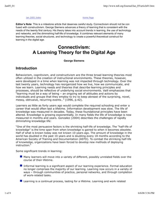 Connectivism: A learning theory for the digital age | PDF | Education