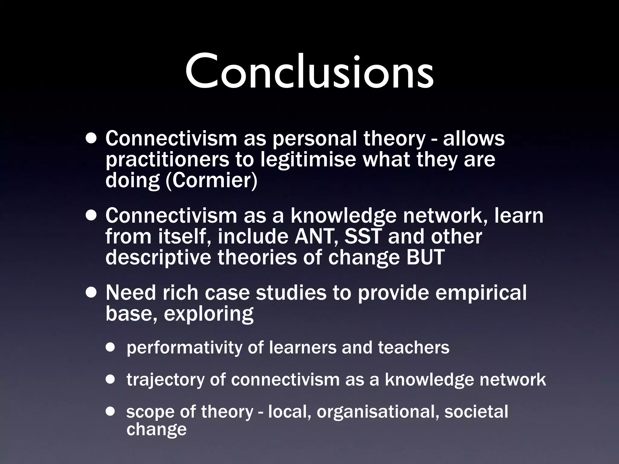 Network theories for technology-enabled learning and social change: Connectivism and Actor ...