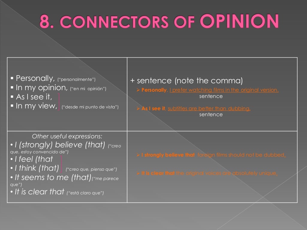 CONNECTORS. MEANING AND USE