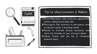 the CONNECTORS OF ADDITION for esl students | PDF