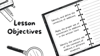 the CONNECTORS OF ADDITION for esl students | PDF