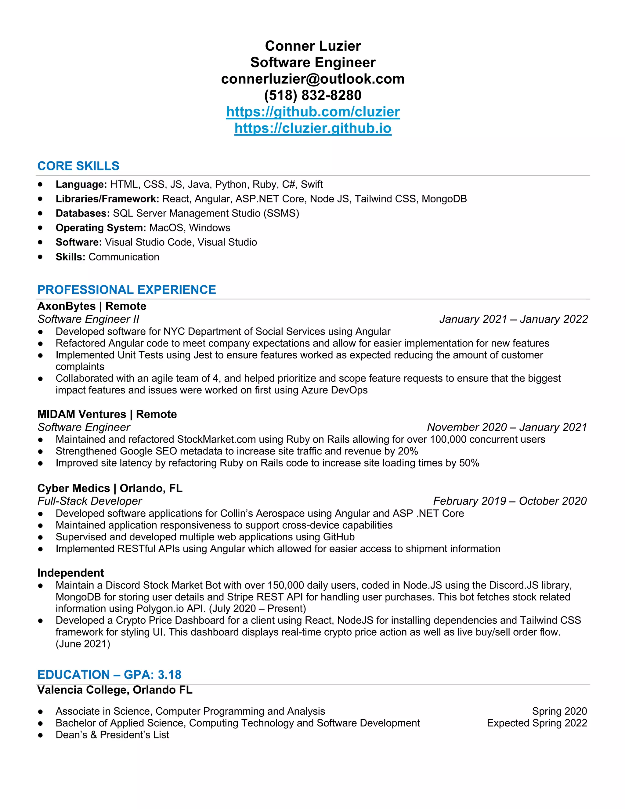 Conner Luzier's Resume | PDF