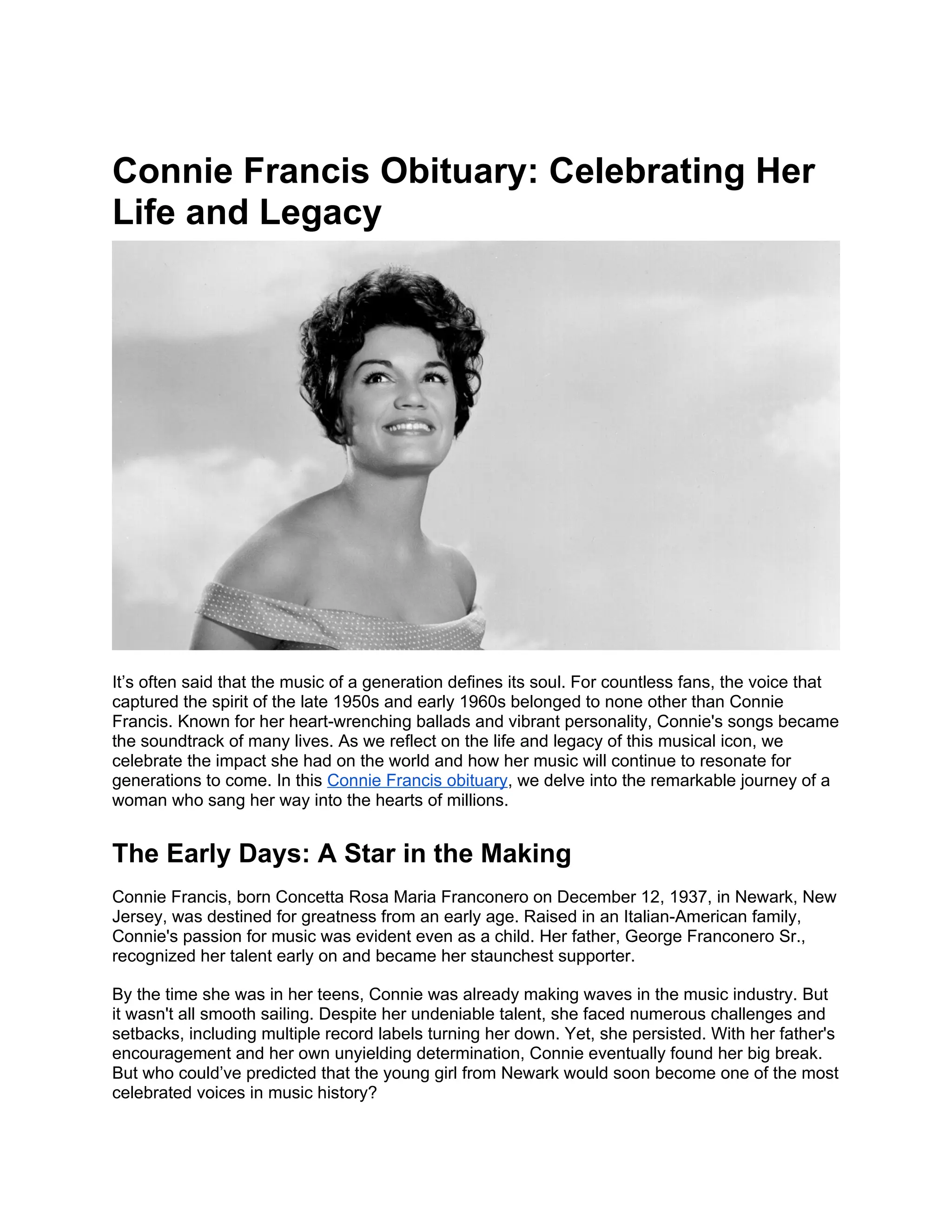 Connie Francis Obituary_ Celebrating Her Life and Legacy.docx | Oldies ...