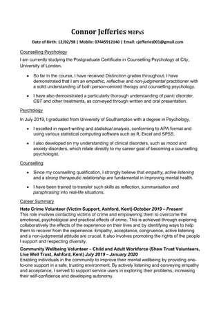 Connor Jefferies CV | PDF