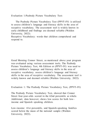 Connor Street Early Childhood Program EvaluationsEDDD 8084E | DOCX