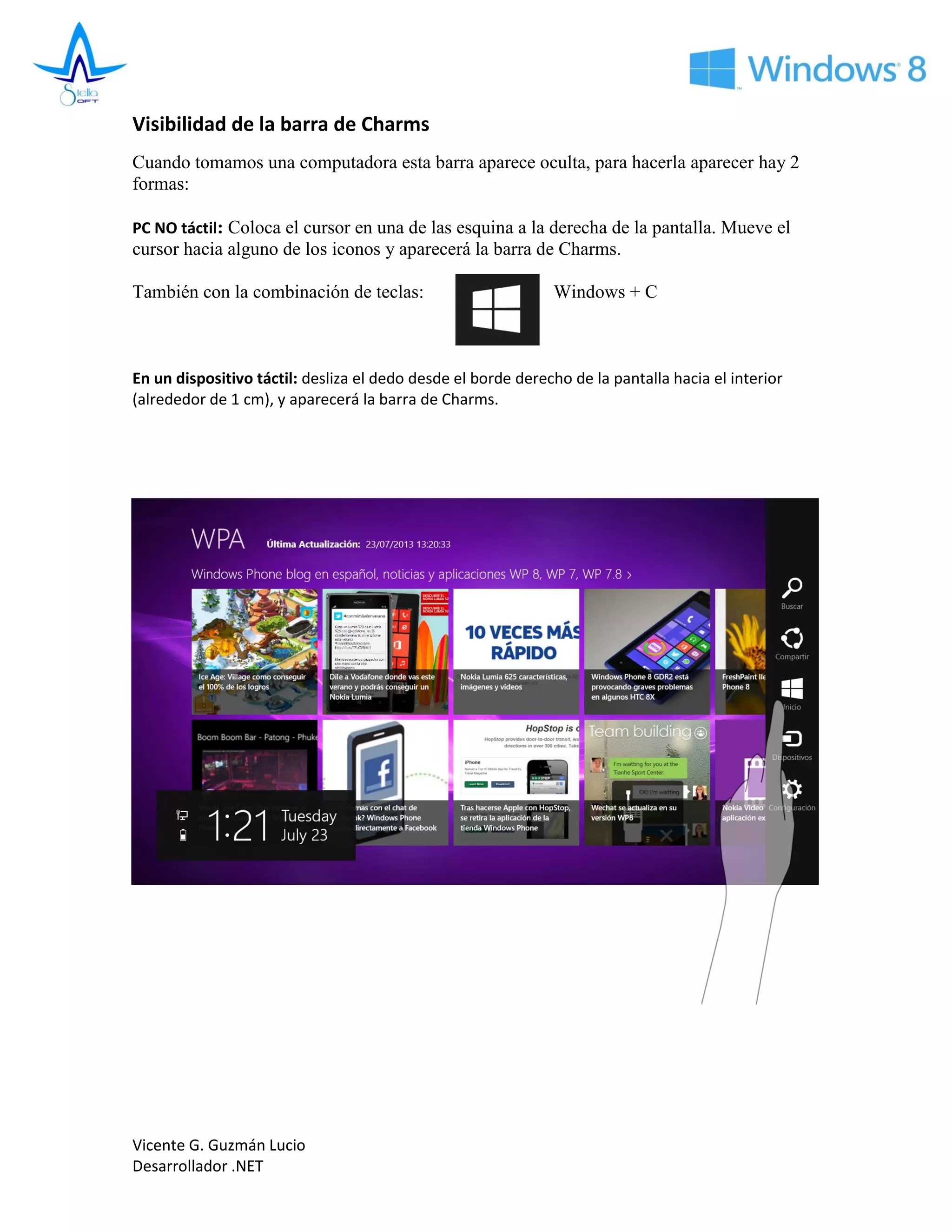 Conoce la barra de charms de Windows 8 | PDF