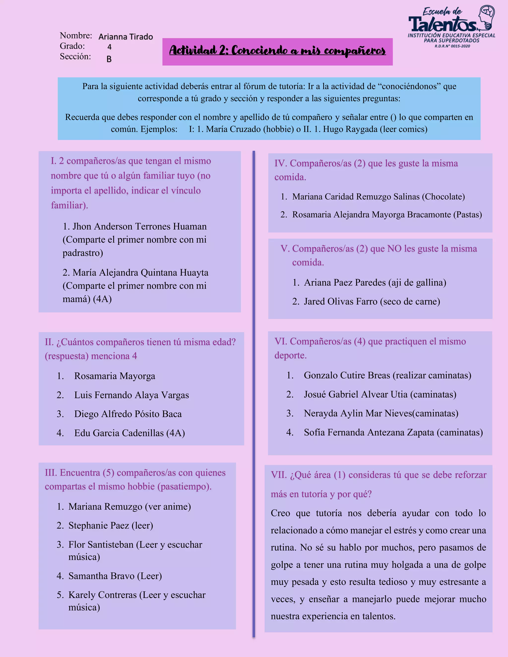 Conociendo a tus compañeros | PDF