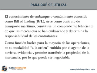 CONOCIMIENTO EMBARQUE MARÍTIMO - Modelo y Guía de Uso | PDF