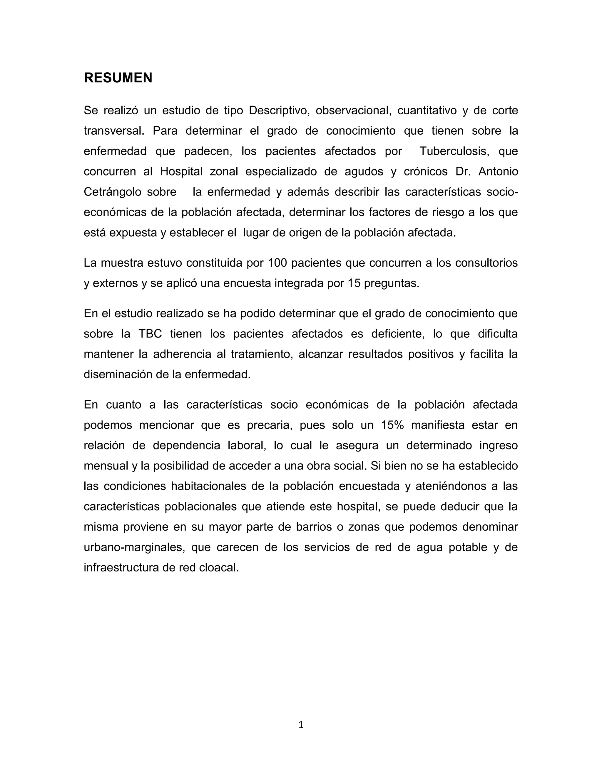Conocimientos del paciente sobre tuberculosis | PDF