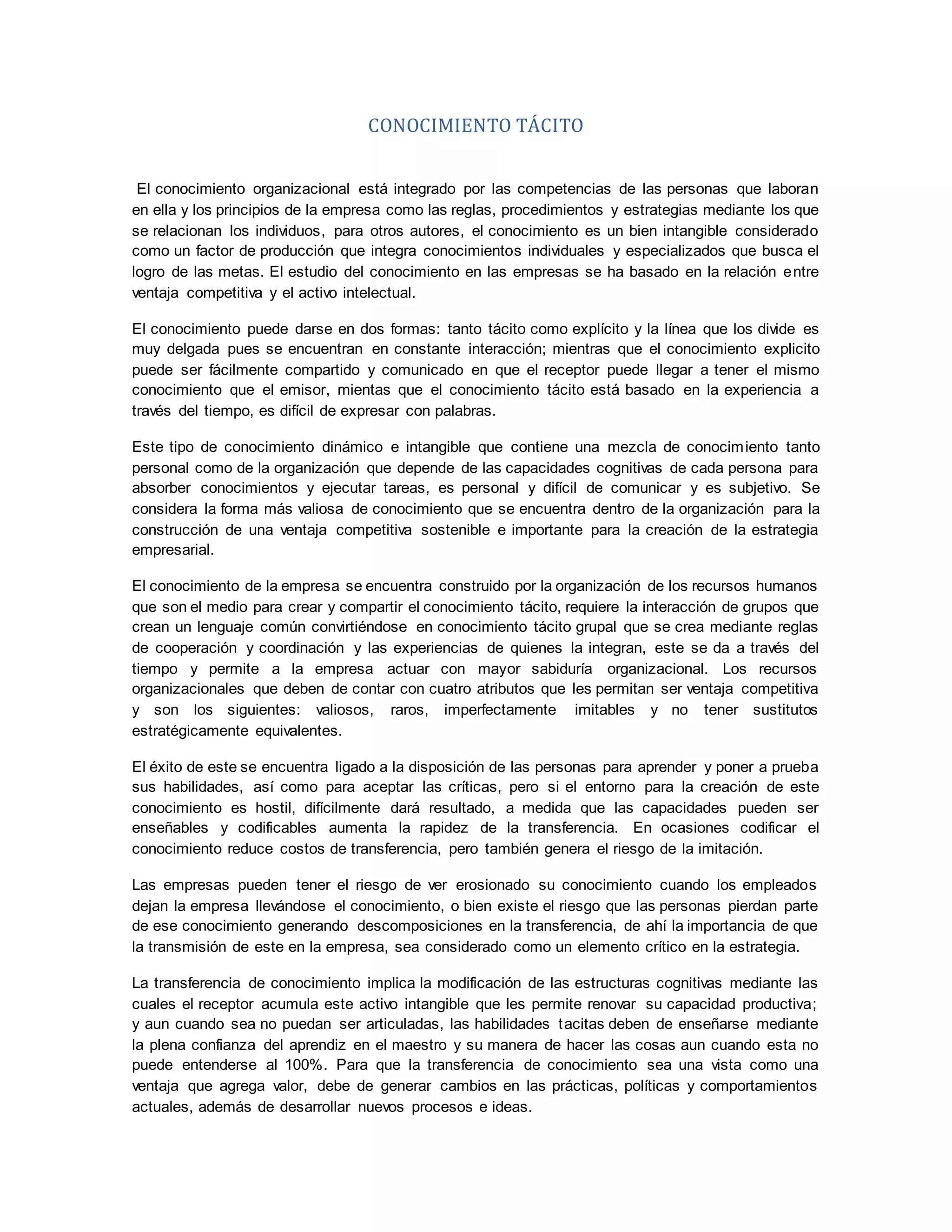 Conocimiento tácito | DOCX