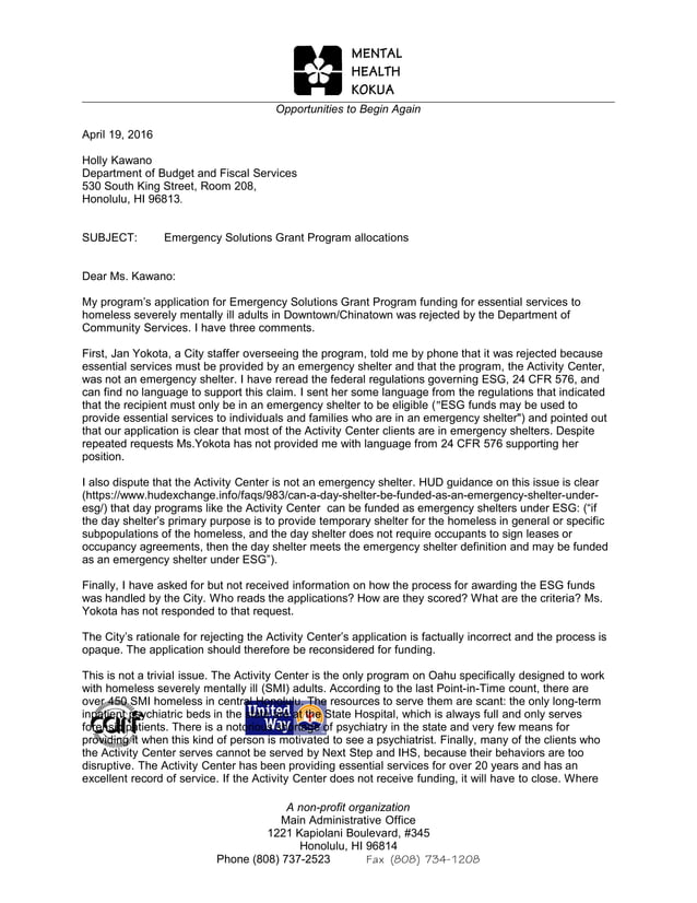 Letter to DCS from Mental Health Kokua | PDF