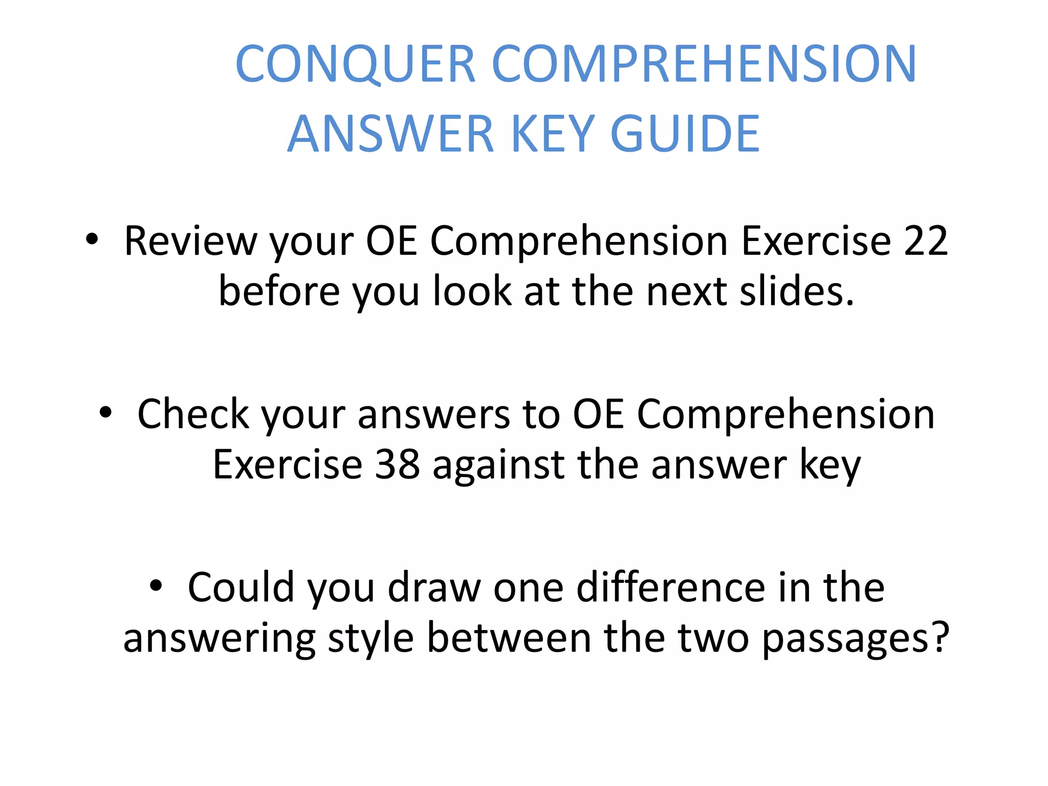 Conquer Comprehension (with annotated revision notes) | PPTX