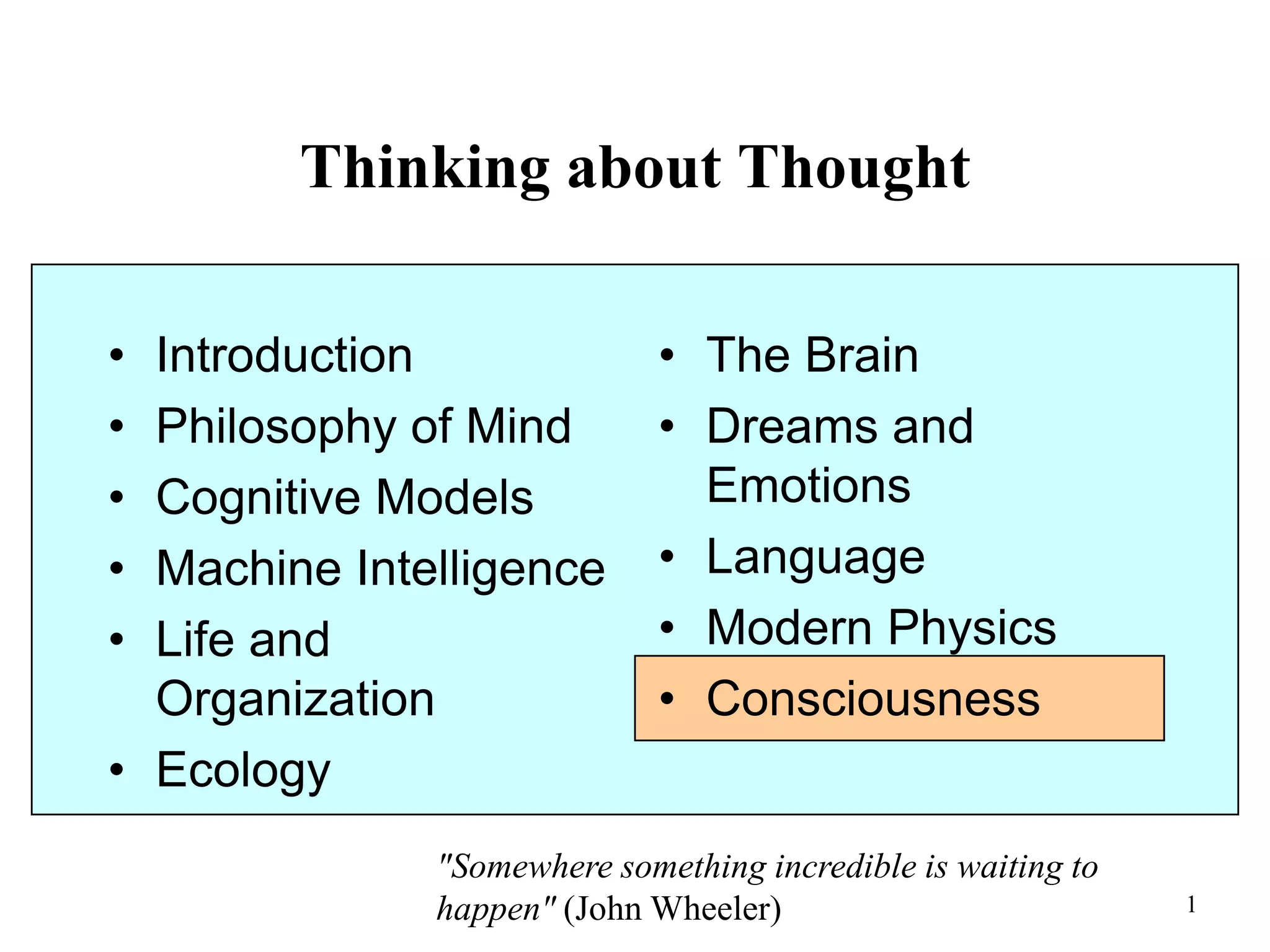 Consciousness - Part 10 of Piero Scaruffi's class "Thinking about ...