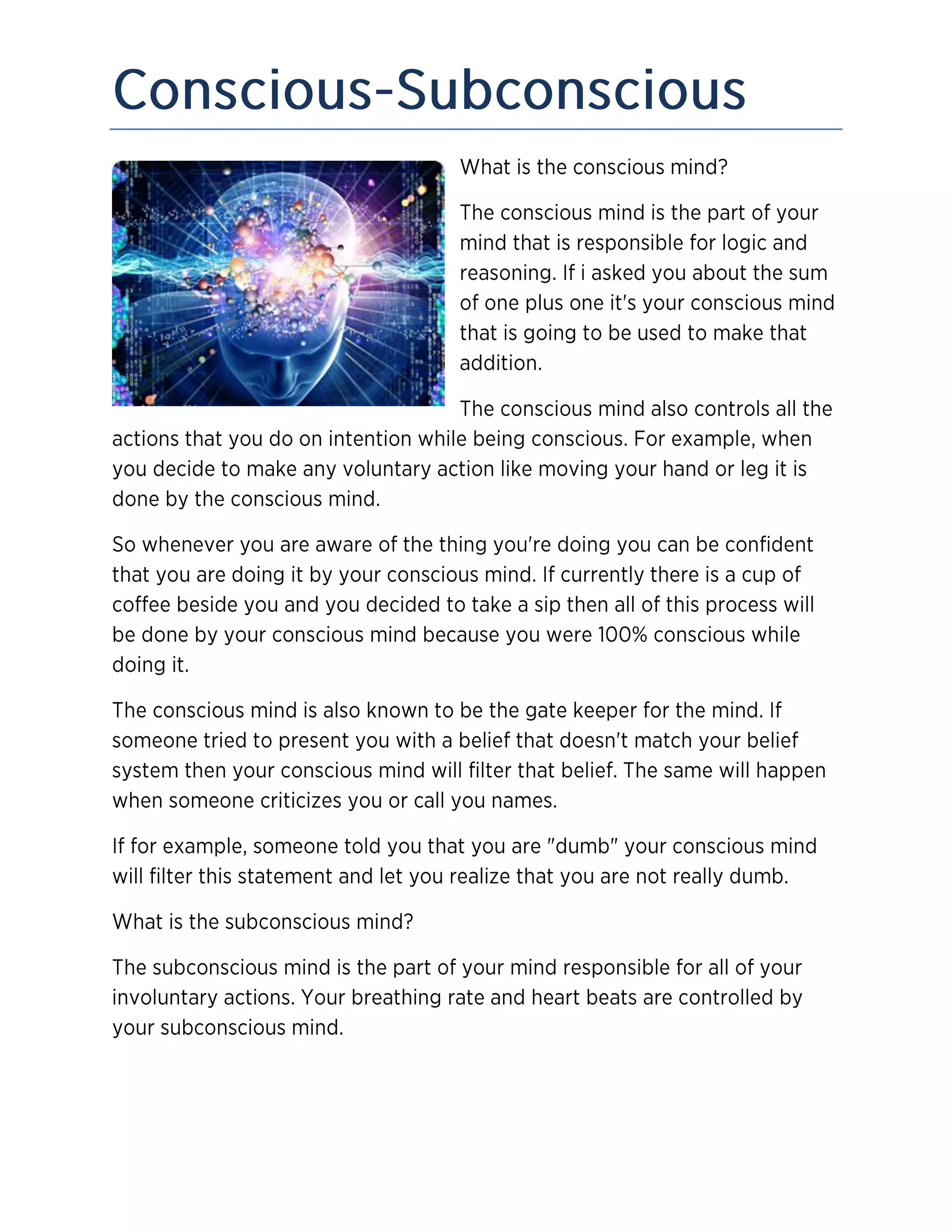 Know the difference Conscious-Subconscious Mind | PDF