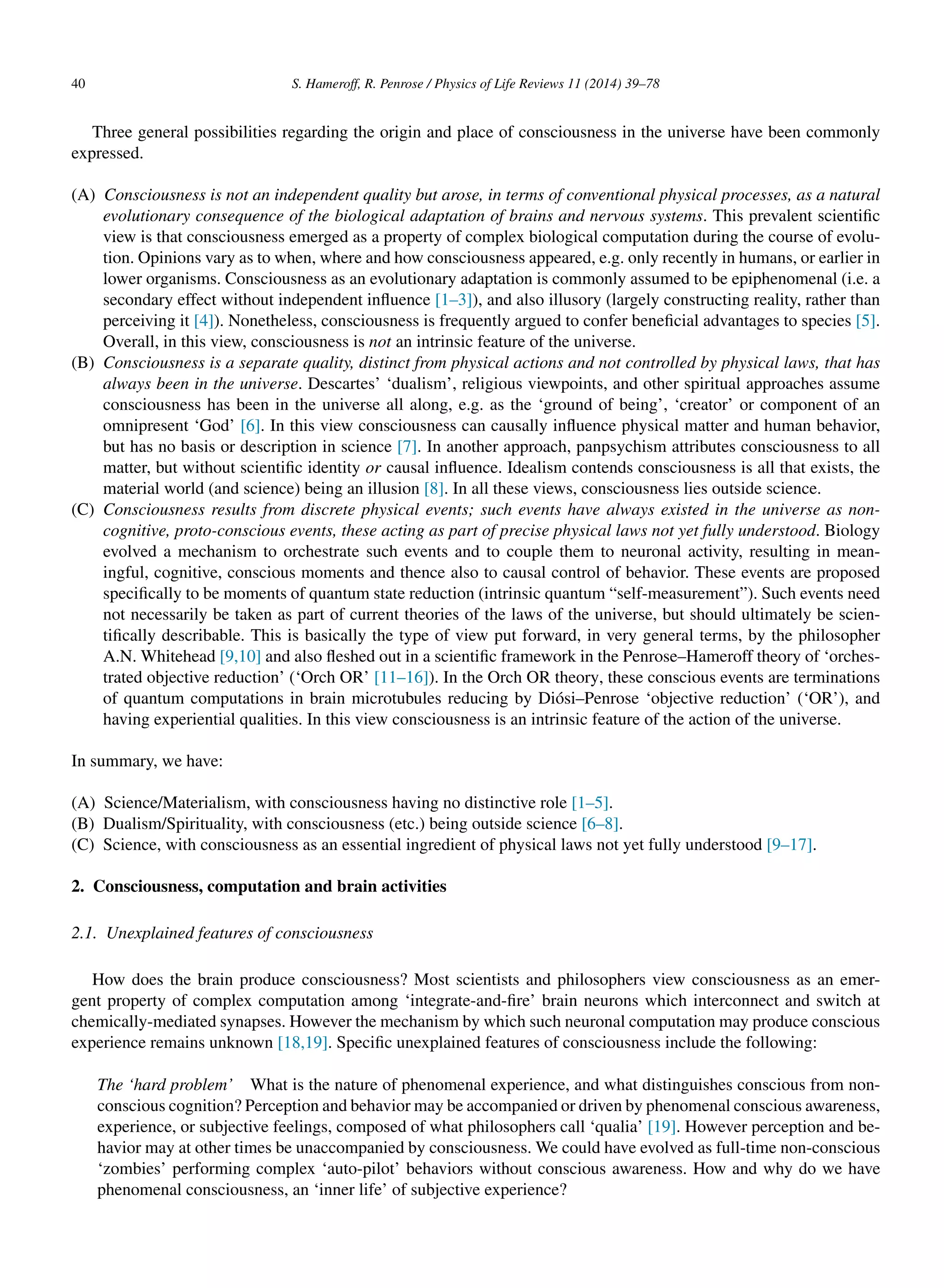 Consciousness in the universe a review of the ‘orch or’ theory by ...