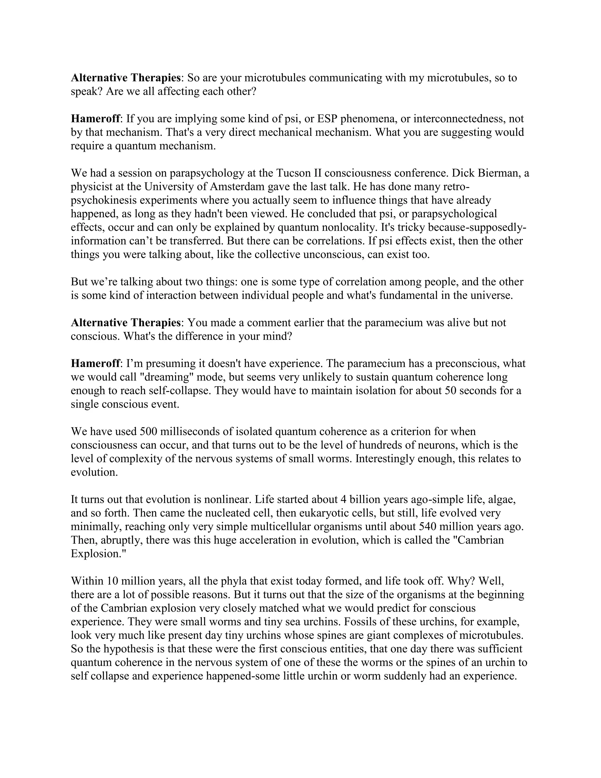 Consciousness, microtubules and the quantum world | PDF