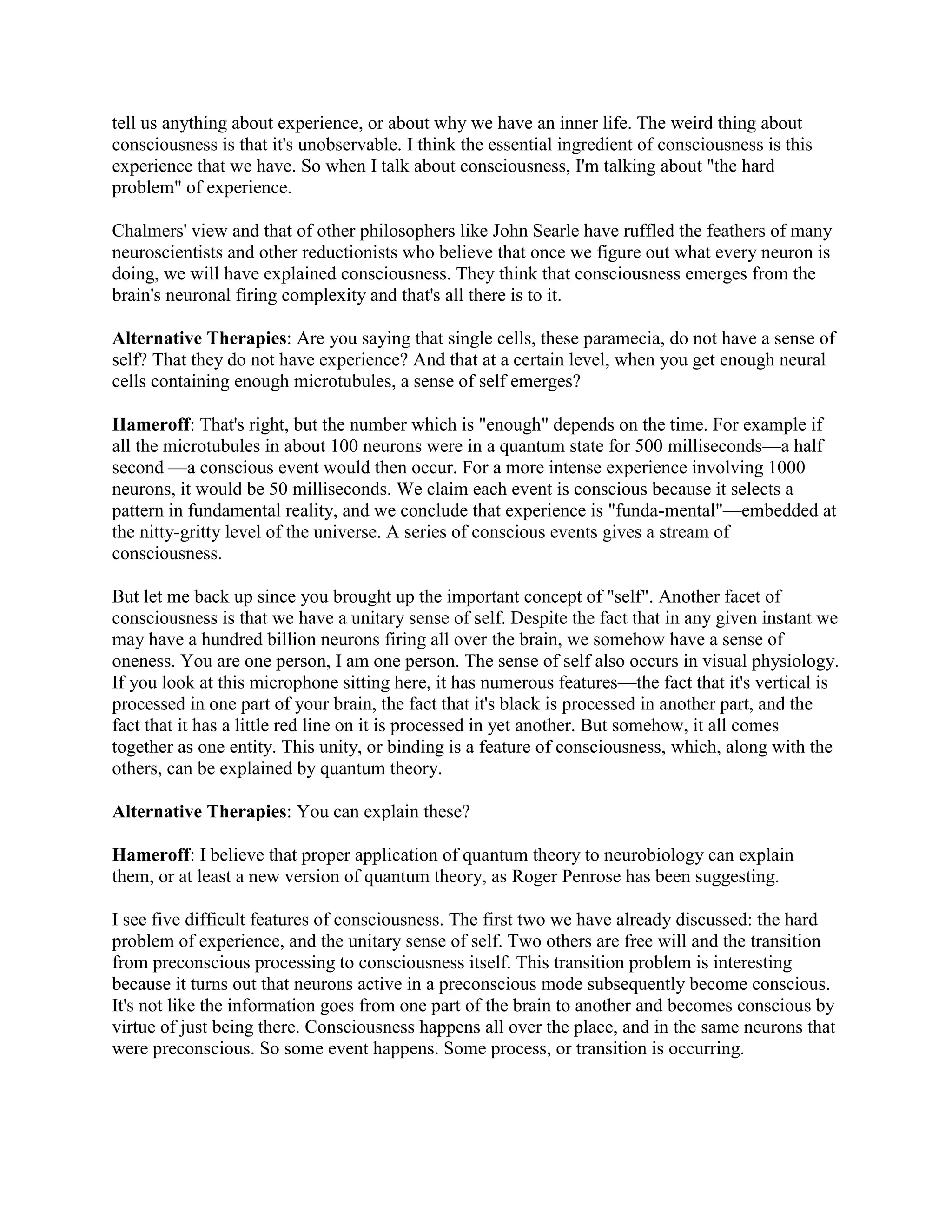 Consciousness, microtubules and the quantum world | PDF