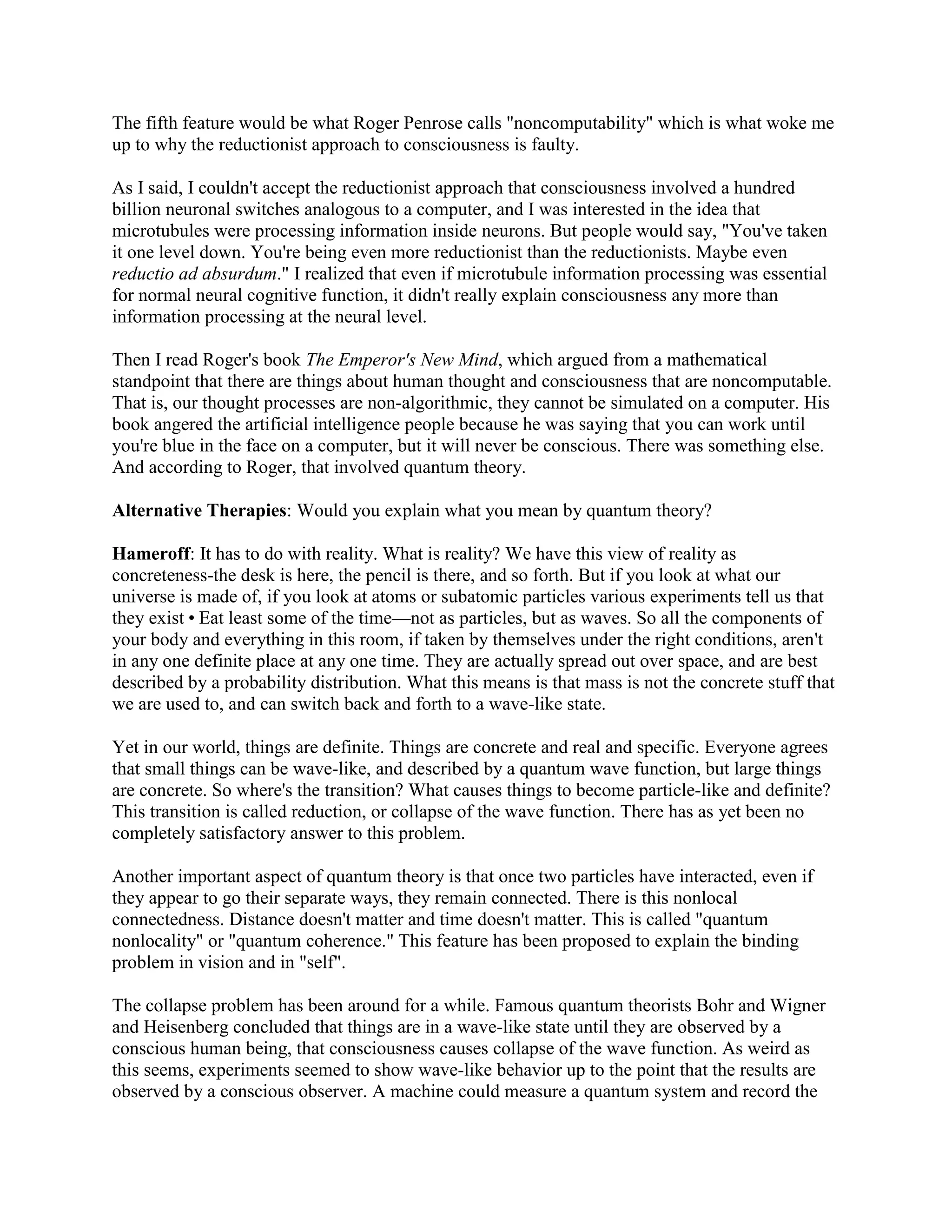 Consciousness, microtubules and the quantum world | PDF