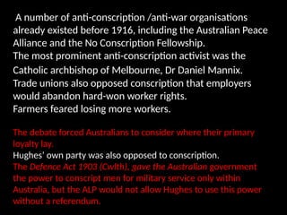 Conscription and the Home Front in Australia in WWI | PPT