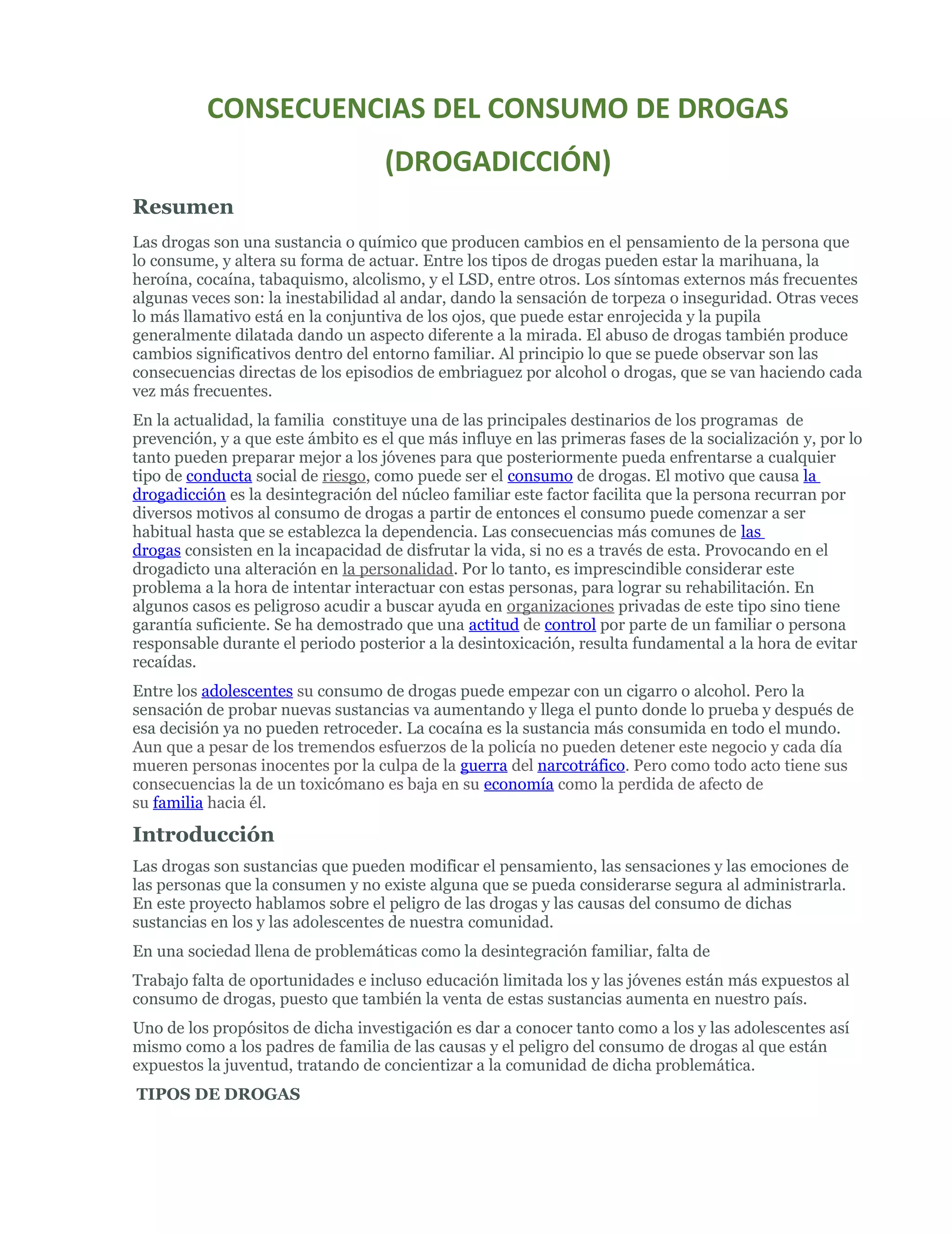 Consecuencias del consumo de drogas | PDF