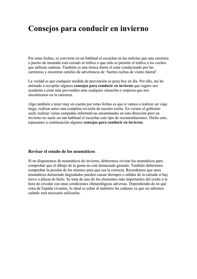 Consejos Para Conducir En Invierno Pdf 