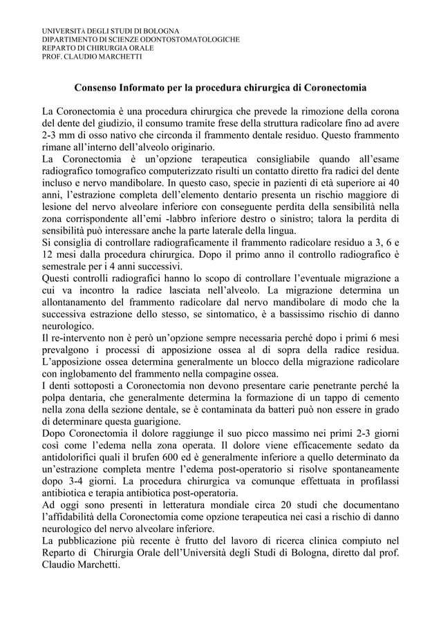Consenso informato coronectomia | PDF