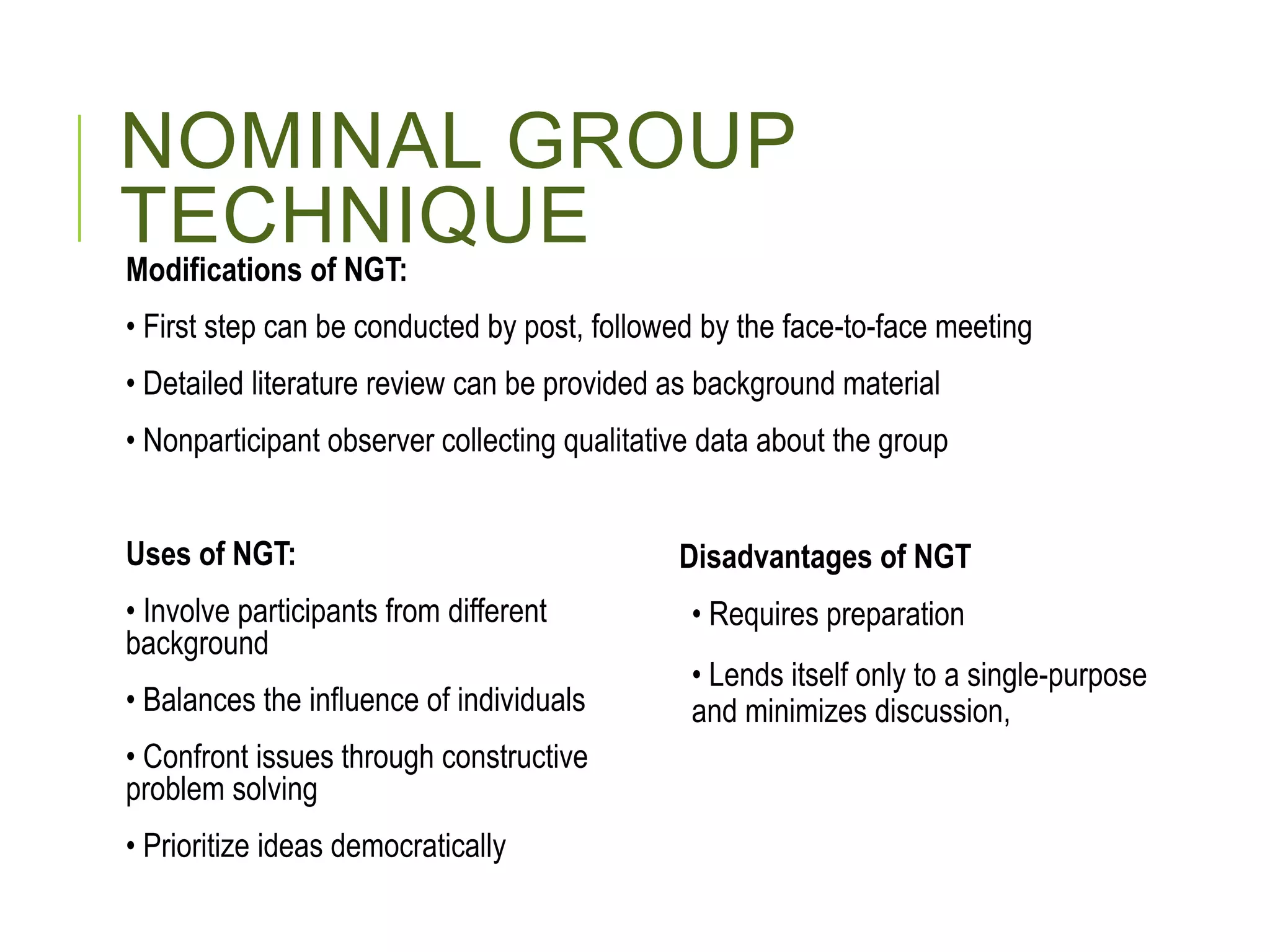 Consensus method - Nominal Group technique and Delhi technique | PPTX