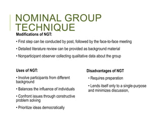 Consensus method - Nominal Group technique and Delhi technique | PPTX