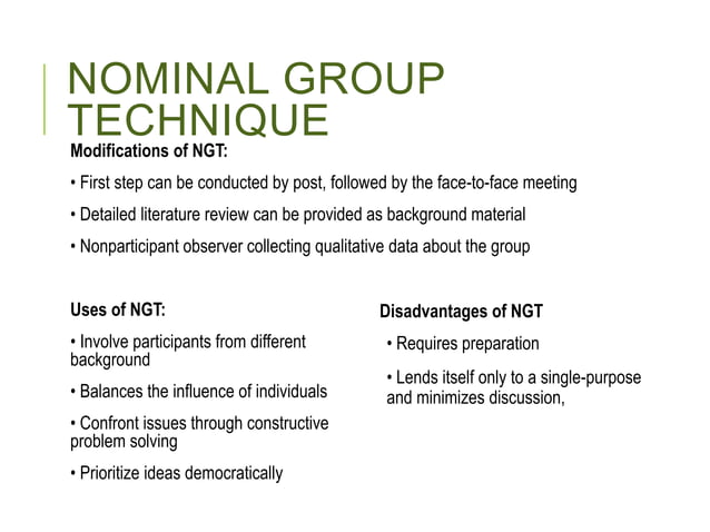 Consensus method - Nominal Group technique and Delhi technique | PPTX