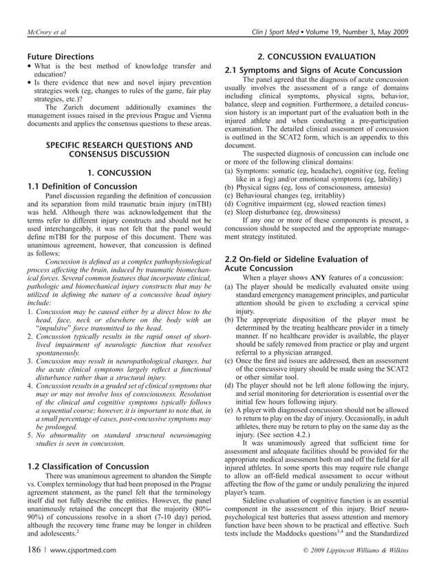 Consensus statement on concussion in sport | PDF
