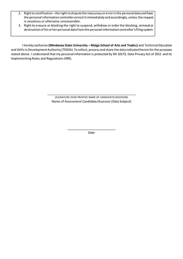 Consent form for TESDA | DOCX | Educational Assessment | Education