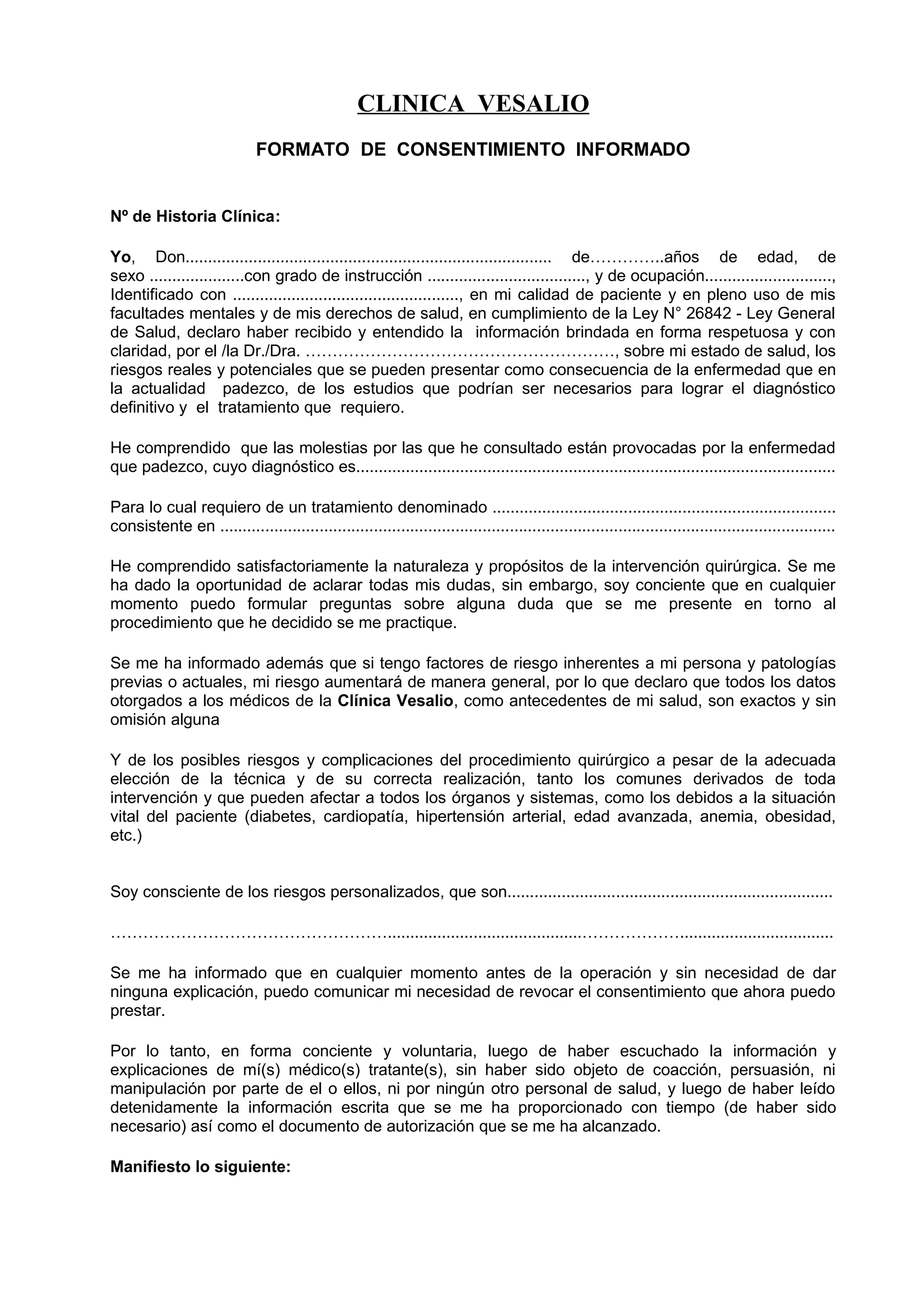 Consentimiento informado modelo general | PDF