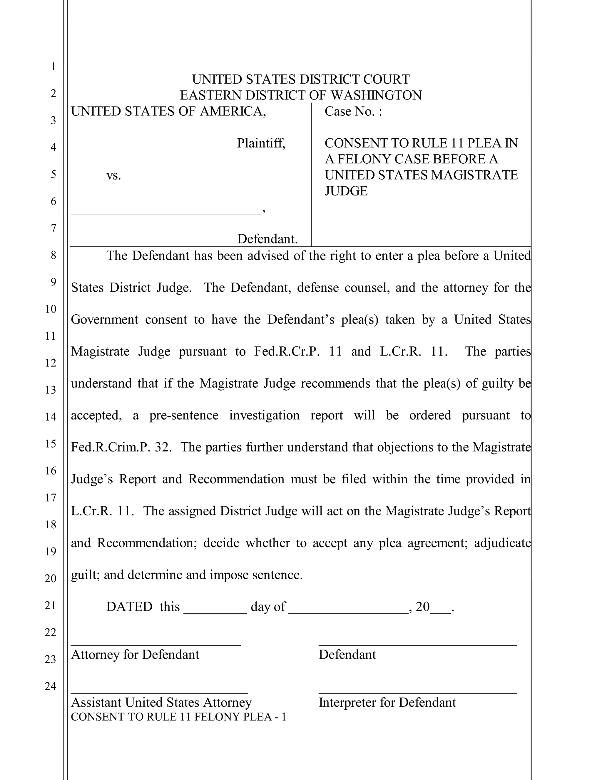 Consent to rule 11 felony plea before us magistrate judge | PDF