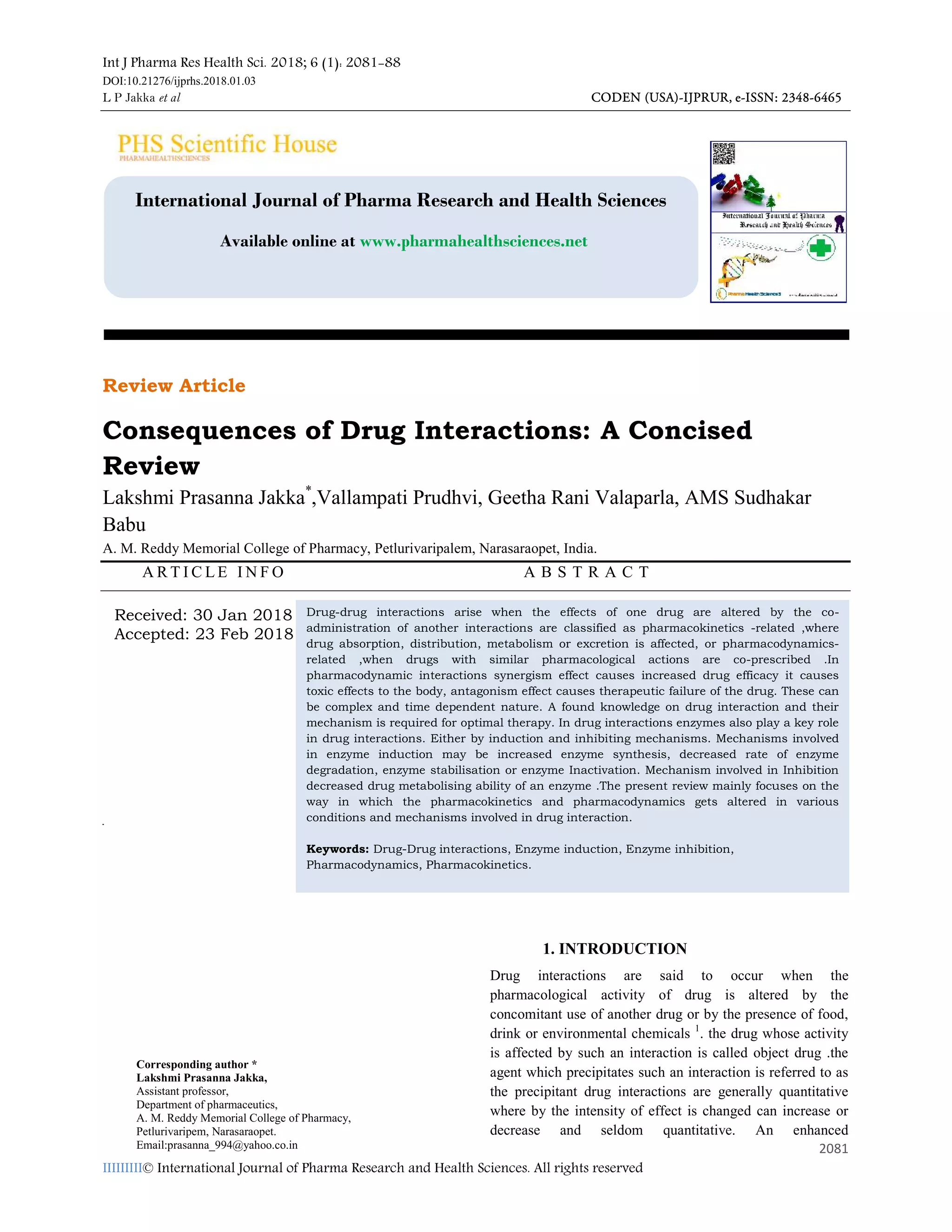 Consequences of drug interactions a concised | PDF