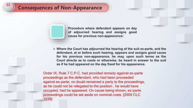 Consequences of non-appearance and setting aside of ex-parte ...