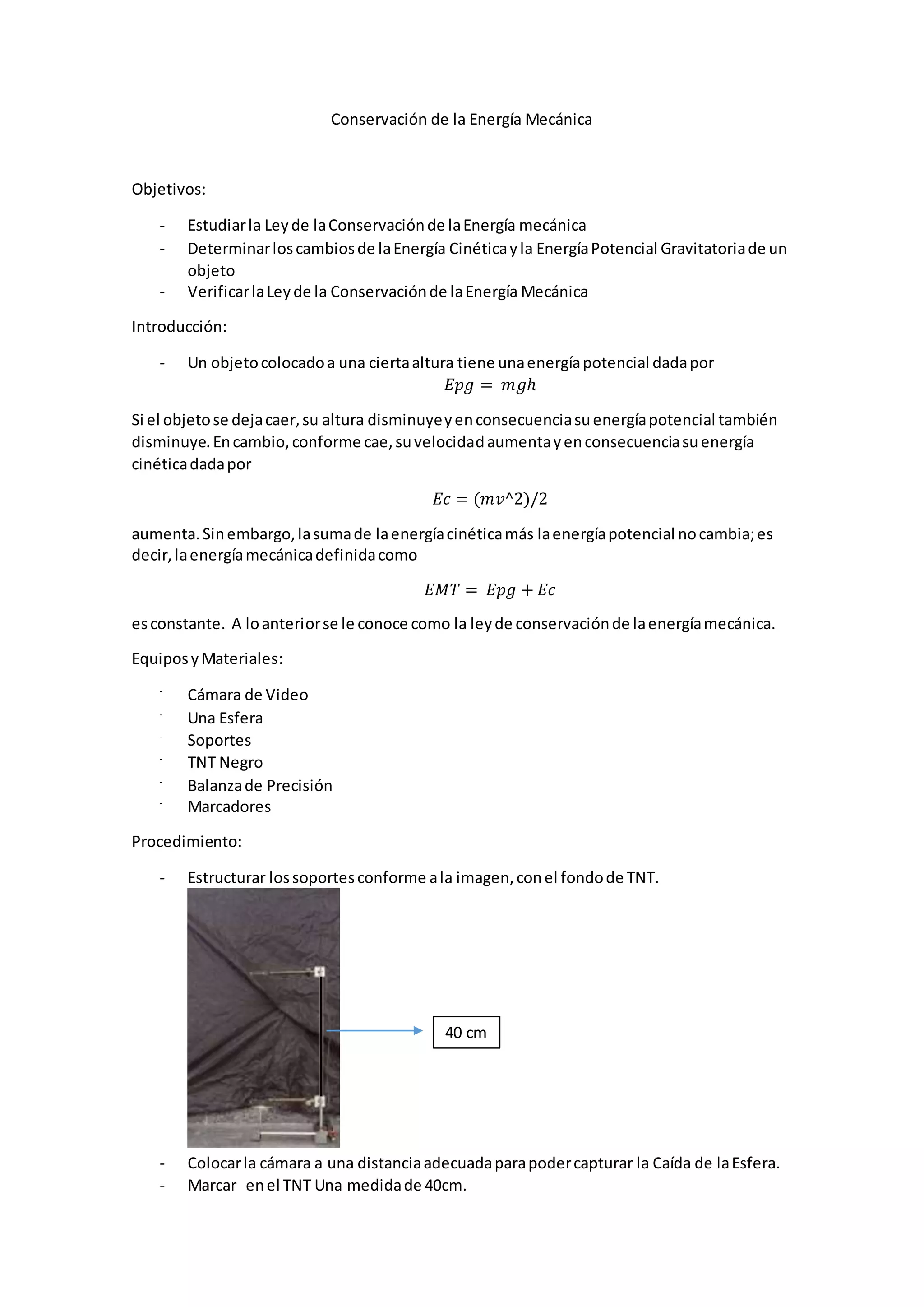 Conservación de la energía mecánica (práctico) | DOCX