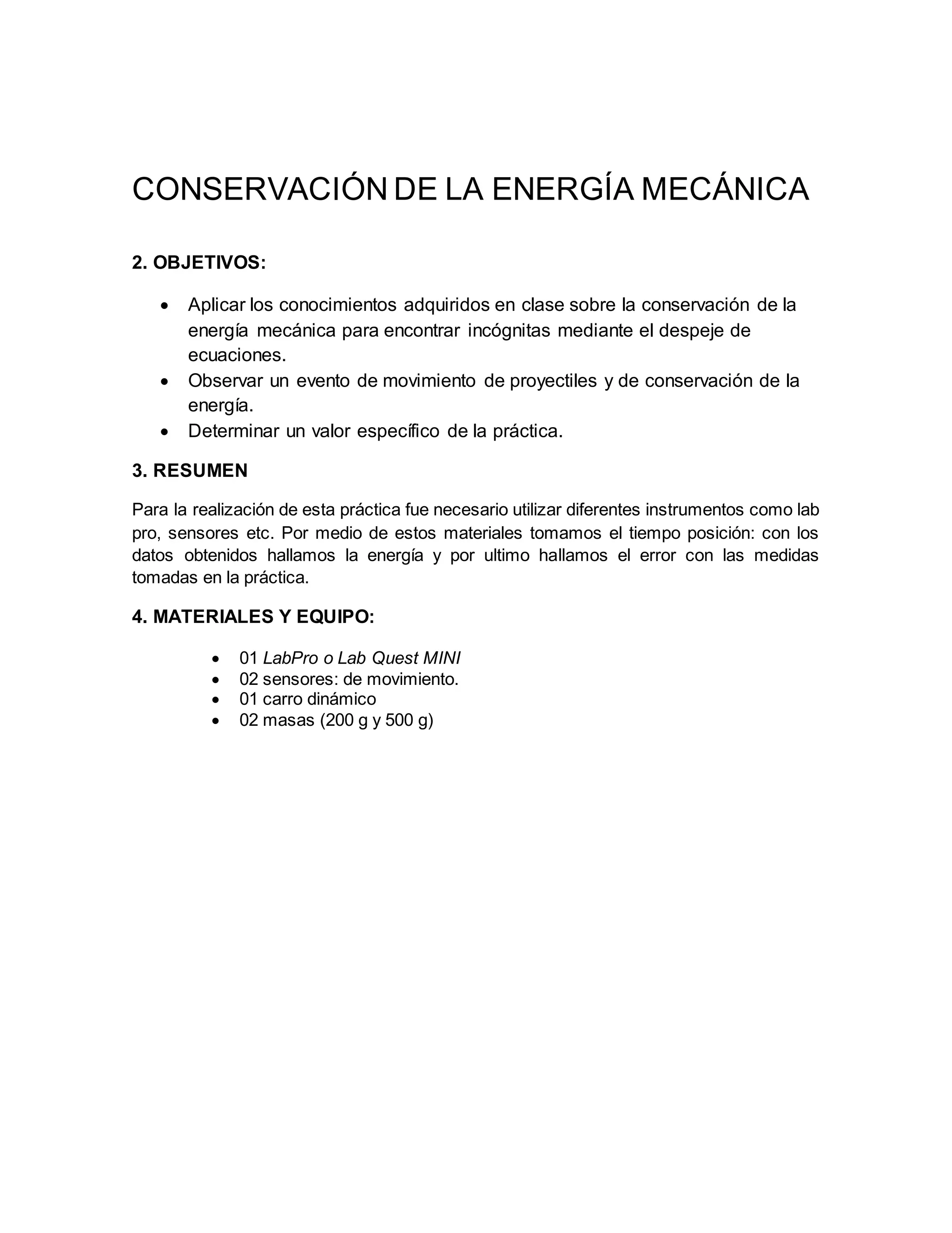 Conservacion de la energia | DOCX | Physics | Science