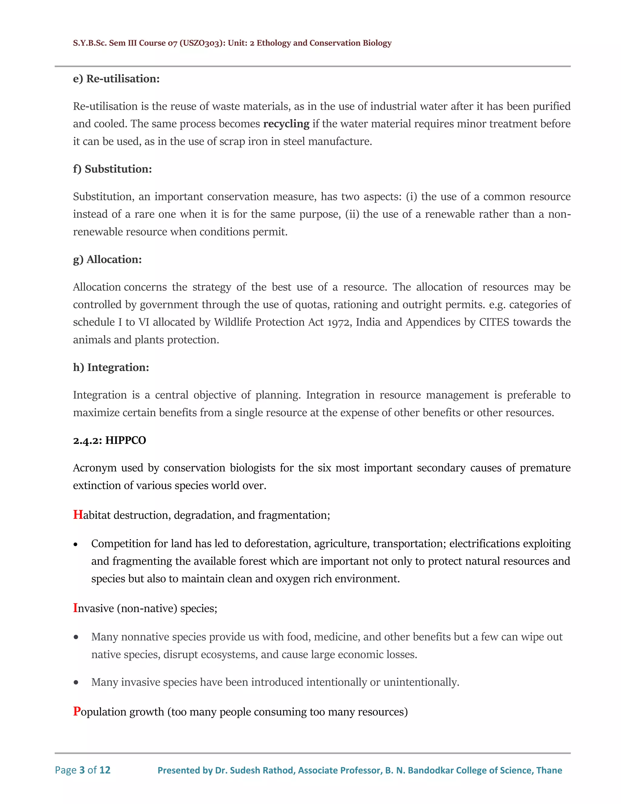 Conservation Concept, HIPPCO, Extinction crisis In-situ and ex situ ...