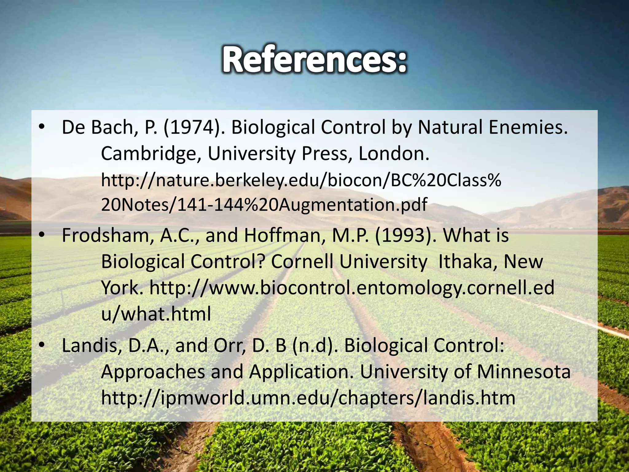 Conservation and Augmentation of Biological Control Agent | PPTX