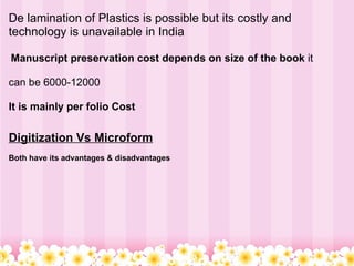 Conservation and preservation of archival materials and manuscripts 1 | PPT