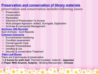 Conservation and preservation of archival materials and manuscripts 1 | PPT