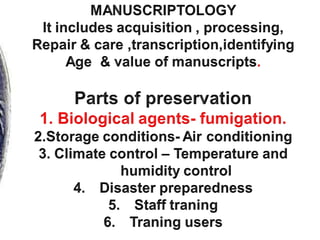 Conservation and preservation of manuscripts | PPT