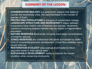 Conservation Biology and Restoration Ecology: Protecting Biodiversity ...