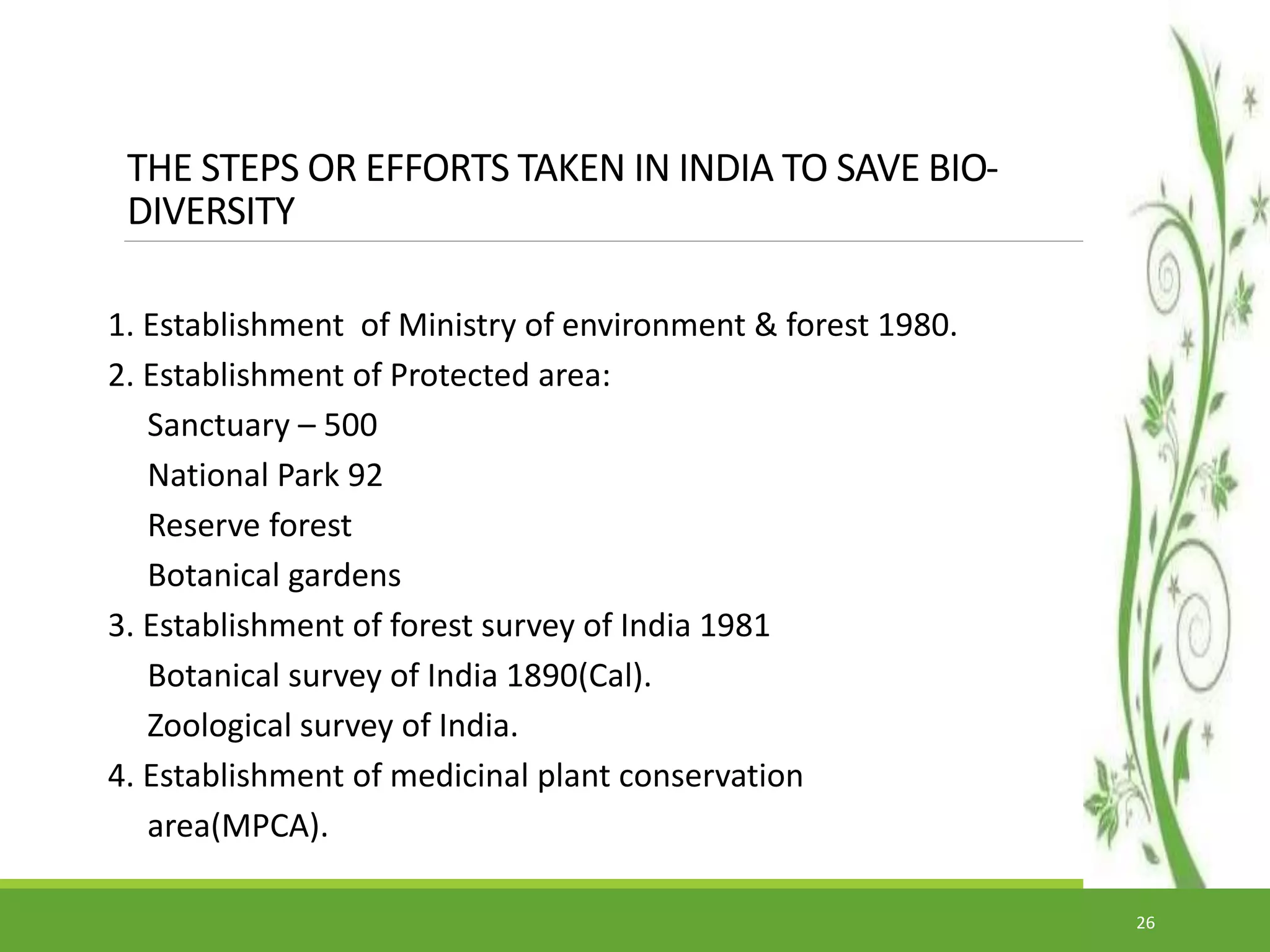 Conservation of biodiversity in india & endangered,endemic species of ...