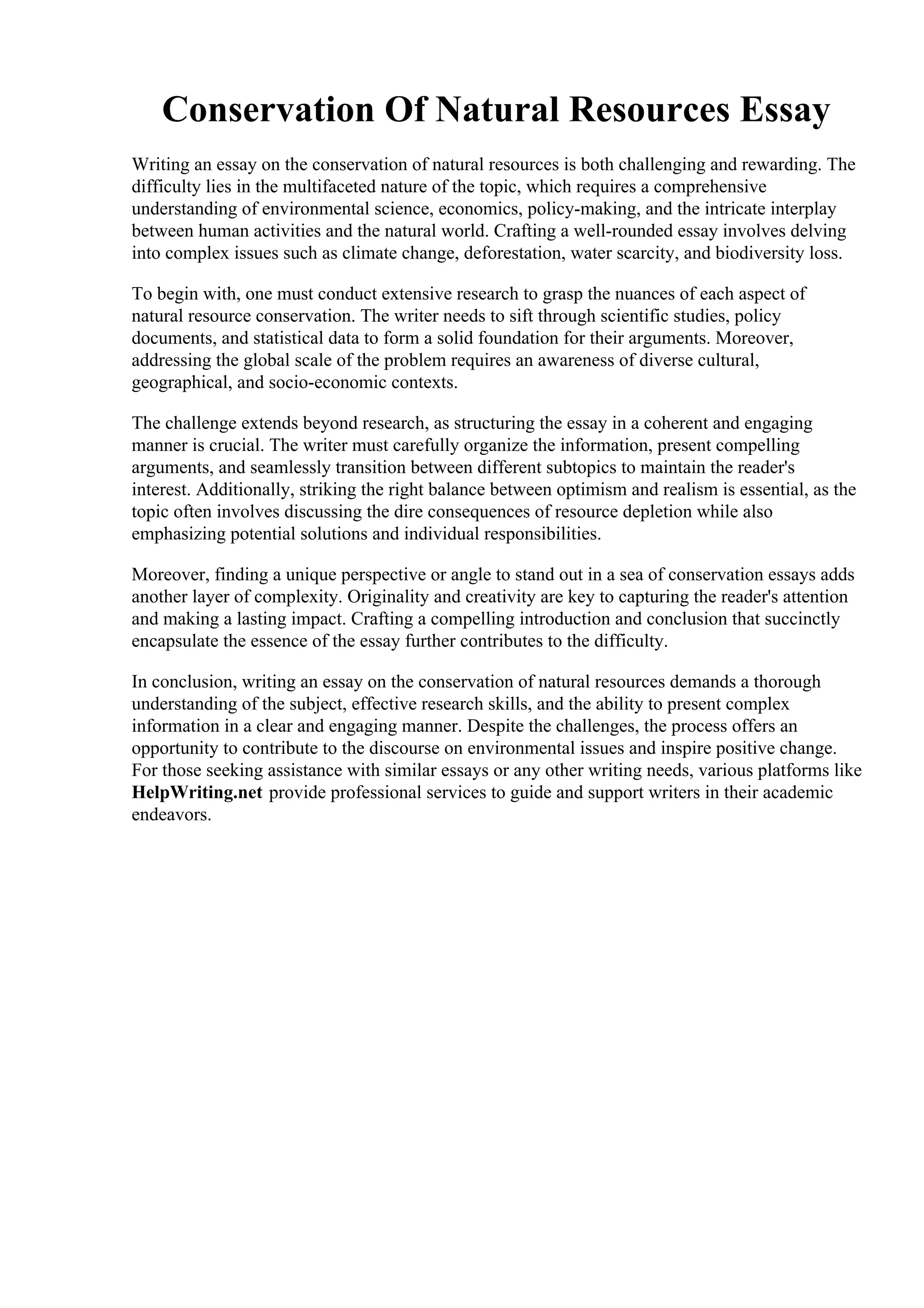 Conservation Of Natural Resources Essay. Conservation essay ...