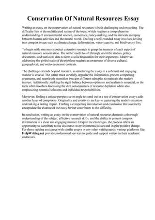 Conservation Of Natural Resources Essay. Conservation essay ...