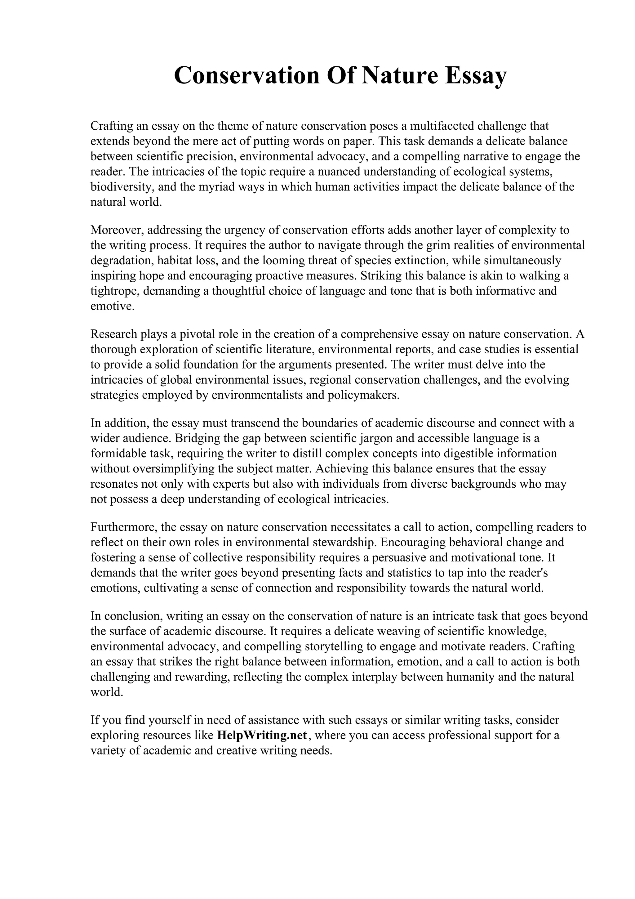 Conservation Of Nature Essay. Vincennes University | PDF