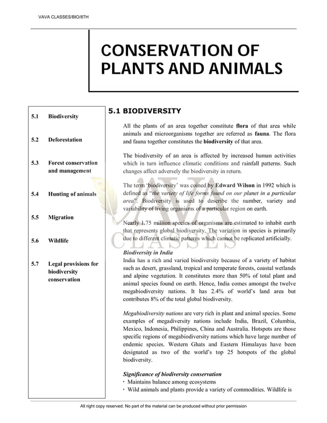 conservation of plants and animals class 8 notes pdf | PDF ...